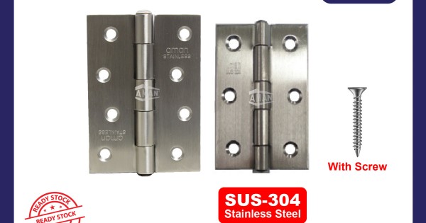 AMAN 2PCS SUS 304 Stainless Steel Hinges With Screw