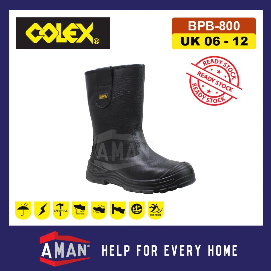 COLEX BPB-800 Steel Toe Cap Mid Sole High Cut Zipper Zip On Safety ...