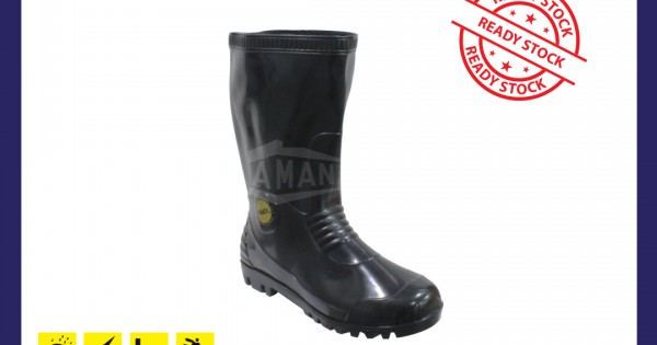 COLEX RB-7700 PVC Black Safety Rain Boots 12" Height Plastic Kasut Hitam
